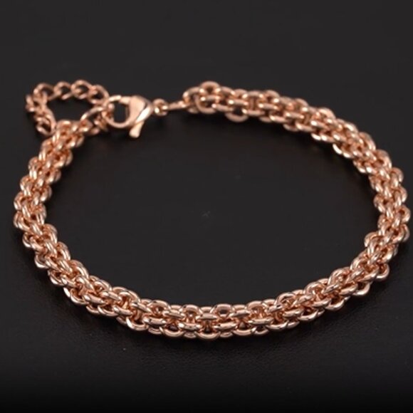 Jewelry | Double Rolo Chain Bracelet In Ion Plated Rg Stainless Steel ...